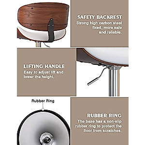 YaFiti Bar Stools Set of 2, Bentwood Adjustable Height Swivel Bar Stools, PU Leather Upholstered Bar Chair with Back and Footrest for Bar, Kitchen, Dining Room