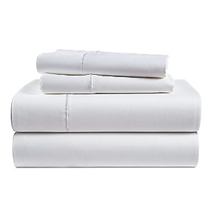 Luxora Bedding 100% Egyptian Cotton 4 Piece Bed Sheet Set – 1000 Thread Count, Includes 1 Fitted Sheet, 1 Flat Sheet, 2 Pillowcases with Full Size White 16 Inches Deep Pocket