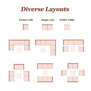 KINTNESS 7pcs Patio Furniture Sets Outdoor Sectional Sofa Rattan Wicker Conversation Set Outside Couch with Cushions and Glass Table