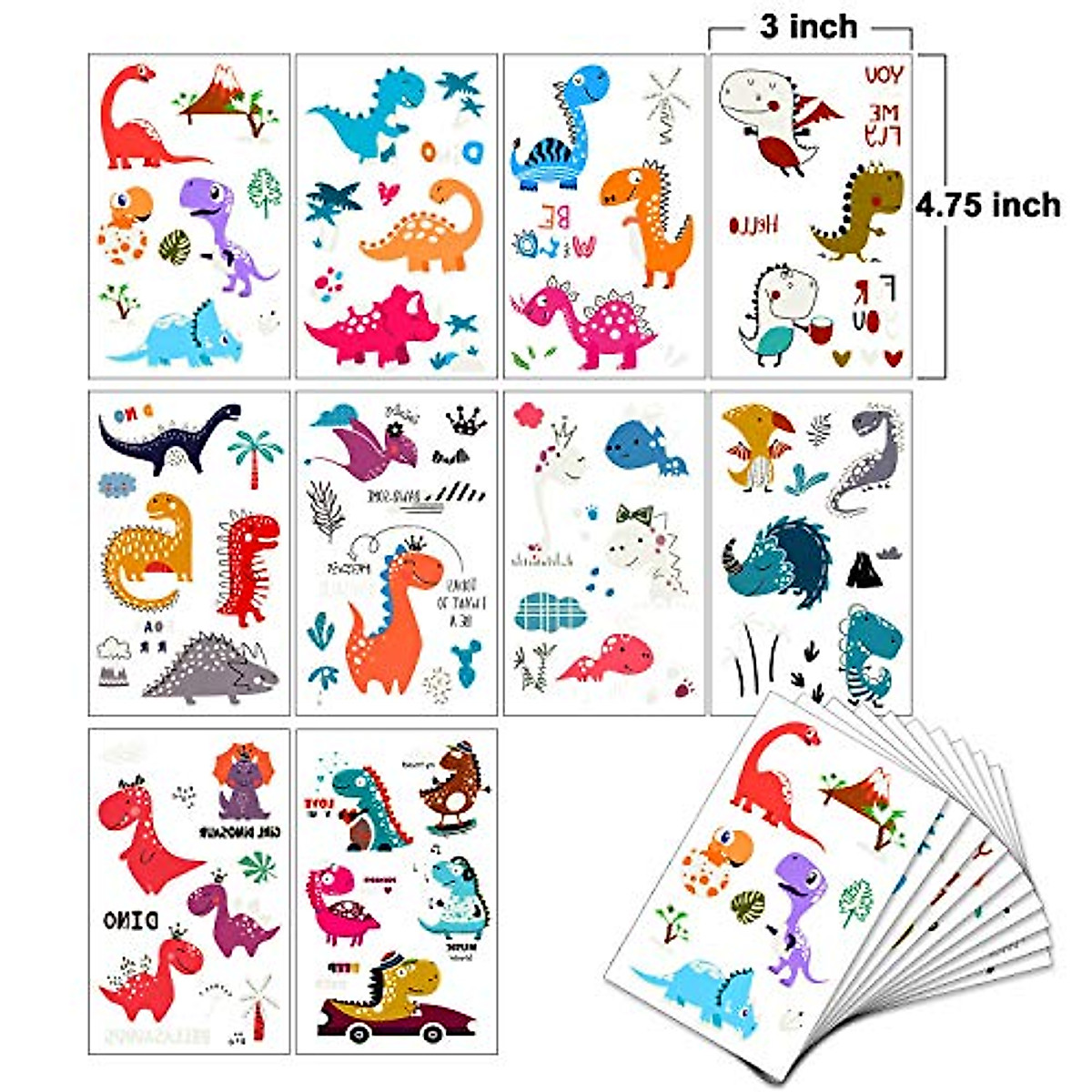 10 Sheets Luminous Dinosaur Temporary Tattoos for Kids, Glow Waterproo In The Dark Waterproof Fake Stickers for Boys and Girls Birthday Party Supplies, Stocking Stuffers,