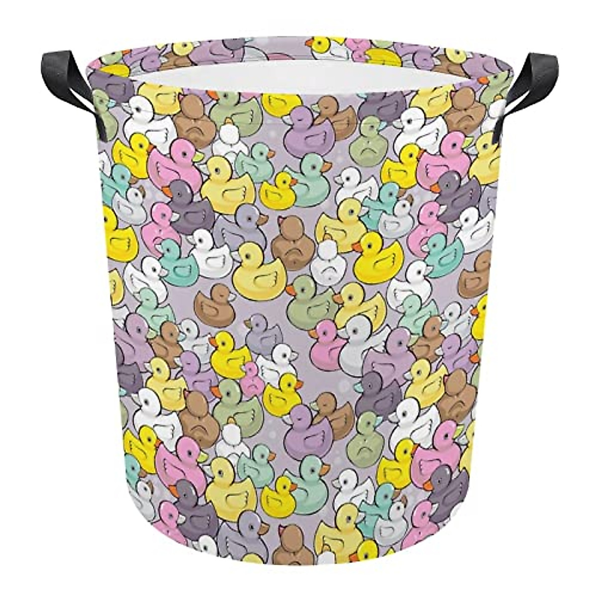 Colorful Baby Ducks Foldable Laundry Basket Waterproof Hamper Storage Bin Bag with Handle 16.5"x 16.5"x 17"