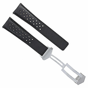 Ewatchparts 22mm Leather Watch Band Strap Compatible With Tag Heuer Monaco Calibre 12 CAW2111 Clasp Black
