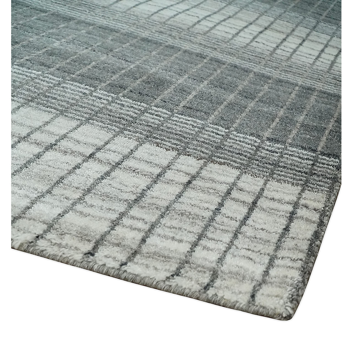 Modern Hand Made Stripes Scandinavian Blended Wool Flatwoven Area Rug, Ivory, Gray and Brown, 8x10 | KE23810