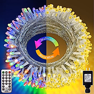 200 LED 66ft Christmas Lights Color Changing String Lights Outdoor, Clear Wire String Light 11 Modes with Remote for Xmas Tree Trunk Yard Porch Deck Wedding Party Decorations Warm White to Multicolor
