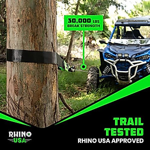 Rhino USA Tree Saver Tow Strap (8' x 3") - 31,518lb Break Strength - Heavy Duty Draw String Included - Triple Reinforced Loop Straps - Emergency Off Road Recovery Rope