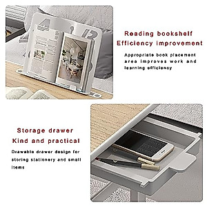 GEIRONV Movable Computer Desk, Bedroom Reading Learning Small Table with Drawers and Bookshelf Adjustable Multifunctional Folding Table (Color : White, Size : 60x40CM)