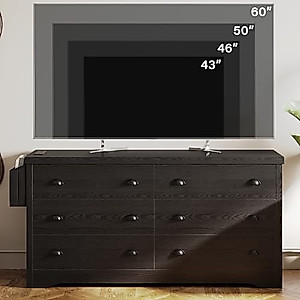 LIKIMIO Dresser for Bedroom 6 Drawer with Charging Station, TV Stand Storage Chest of Drawers for Living Room Hallway Entryway, MDF Board, Black