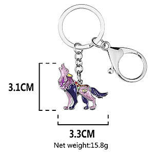 Enamel Alloy Wolf Keychain For Women Girls Animals Keyring Bag Wallet Charms Novelty Gift (Purple),31mm x 33mm