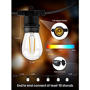 NIUAWASA Outdoor String Lights Patio Light 64FT LED Dimmable Lighting 23 Shatterproof S14 Plastic Bulbs 20 Hanging Sockets Waterproof for Outside Cafe Bistro Porch Gazebo Backyard Party Deck Garden