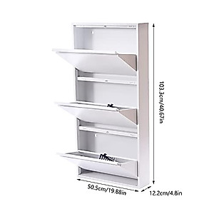 3 Drawer Modern Shoe Cabinet Entryway Shoe Storage Cabinet, 3 Flip Drawers Shoe Cabinet, Hidden Shoe Storage Rack Shelf Wall Mounted Shoe Rack Cabinet, Shoe Drawer Organizer (White)