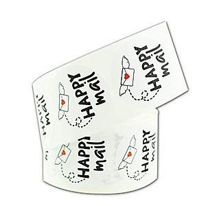 Happy Mail Stickers - 1.5 Inch 500 Round Happy Mail Labels for Small Shops Online Retailers Business and Packaging Envelope Sealing Stickers by AOODOOM