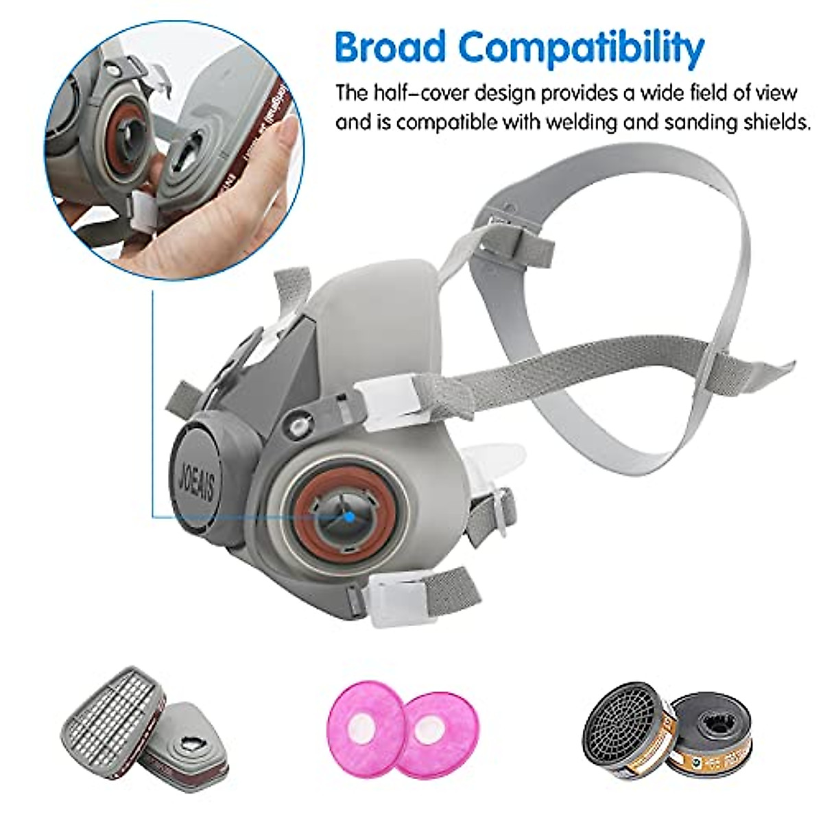 JOEAIS HAOX Large Half Facepiece Reusable Respirator 6200, Professional Organic Steam Respirator Widely Used in Paint Spray, Chemical, Woodworking