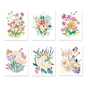 YIMEHDAN Colorful Wildflower Wall Art Print -- Natural Botanical Plant Canvas Print -- Watercolor Blooming Floral Flower Artwork for Garden Farmhouse Decor ( Set of 6 ) -- Unframed -- 8X10 inch
