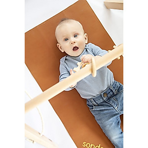 SONDER Double Sided Vegan Leather Changing Mat - Infant and Toddler Multipurpose Portable Waterproof Diaper Pad - Compact for Travel - Deluxe Diaper Changer (14" x 22", Sugar Almond + Honey Gold)