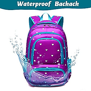BLUEFAIRY Backpack Set with Lunch Bag for Girls Bookbag Kids Elementary School Bags for Child Teens Lightweight Waterproof Nylon Sturdy Gifts Large Pocket (Purple & Blue)