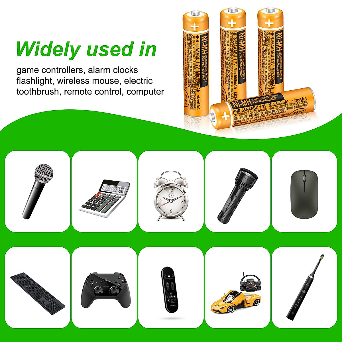 4 Pack HHR-55AAABU NI-MH Rechargeable Battery for Panasonic 1.2V 550mAh AAA Battery for Cordless Phones