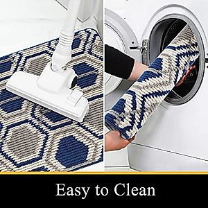 Vaukki Indoor Doormat Entryway Door Rug, Non Slip Absorbent Mud Trapper Mats, Low-Profile Inside Floor Mats, Geometric Soft Machine Washable Large Rugs Door Carpet for Entryway (20''x32'', Blue)