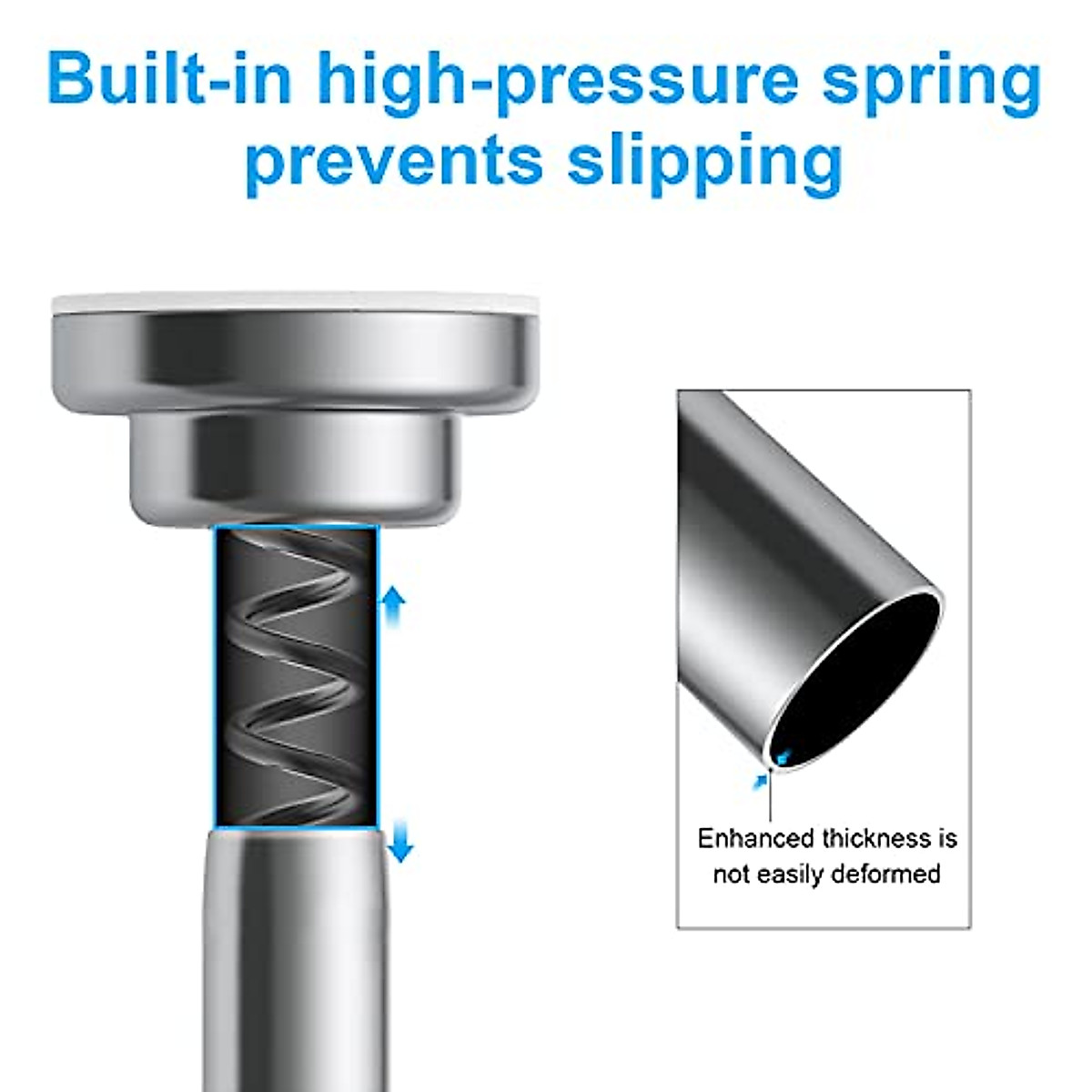 TEECK Shower Curtain Rod, 40-73 inch Adjustable Tension Spring, Shower Curtain Rod Tension, Premium Stainless Steel, Anti-Slip, No Drilling, No Rust, Never Collapse, for Bathroom, Easy to use