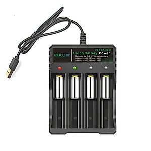 18650 Battery Charger 4 Bay, Universal Battery Charger with 4 Slot Charger for 18650 14500 18500 16350 Li-ion Rechargeable Batteries (No Battery)