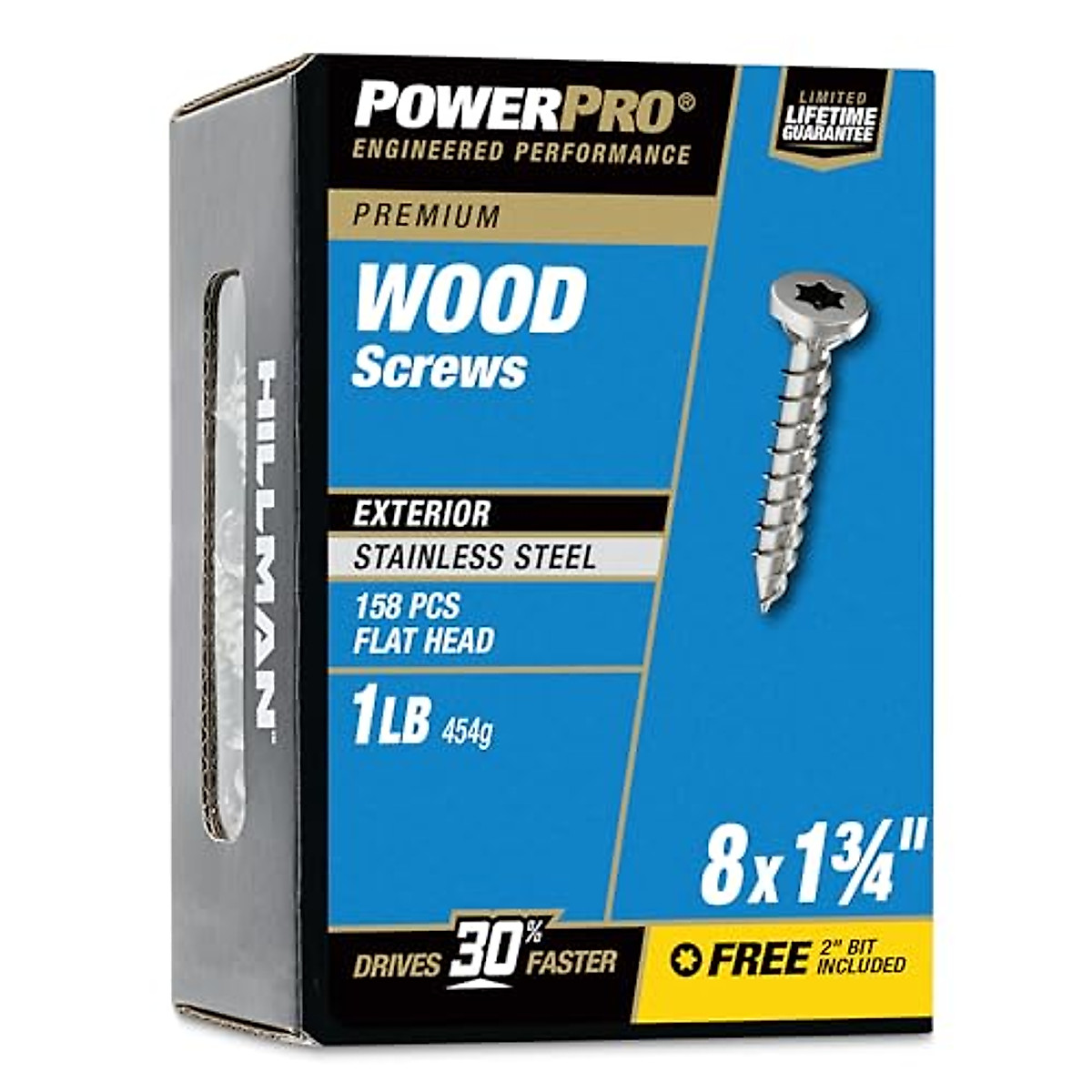 Power Pro Premium 305 Stainless Steel Wood Screws (#8 x 1-3/4") - 1lb Box