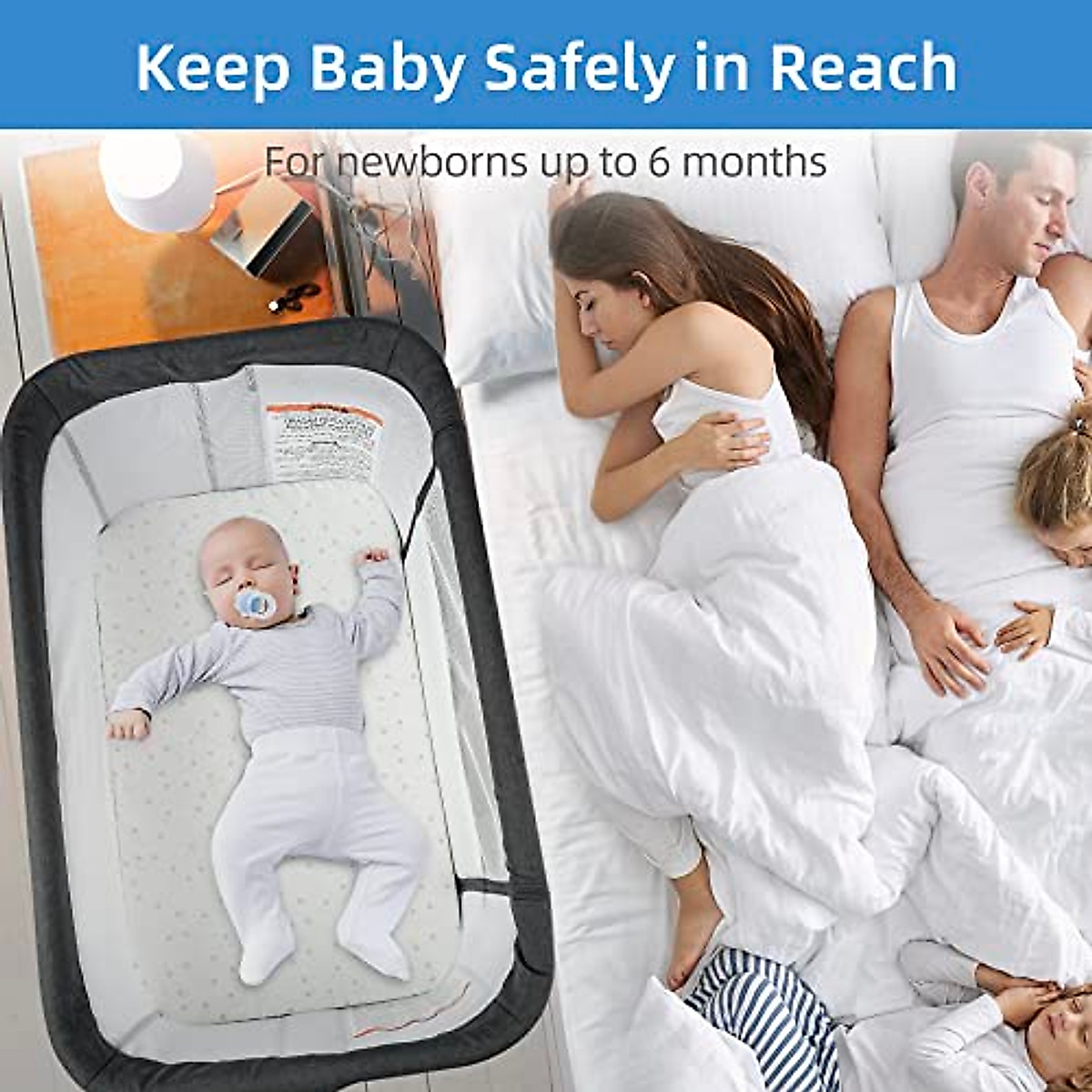 IKOMZY Baby Bassinets Bedside Sleeper, Bedside Bassinet for Baby, Lightweight Portable Bedside Crib with Airflow Mesh and Adjustable Heights