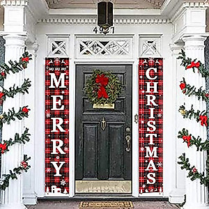 Merry Christmas Door Banners Porch Sign Hanging Banner Flag for Christmas Home Wall Indoor Outdoor Christmas Party Decorations