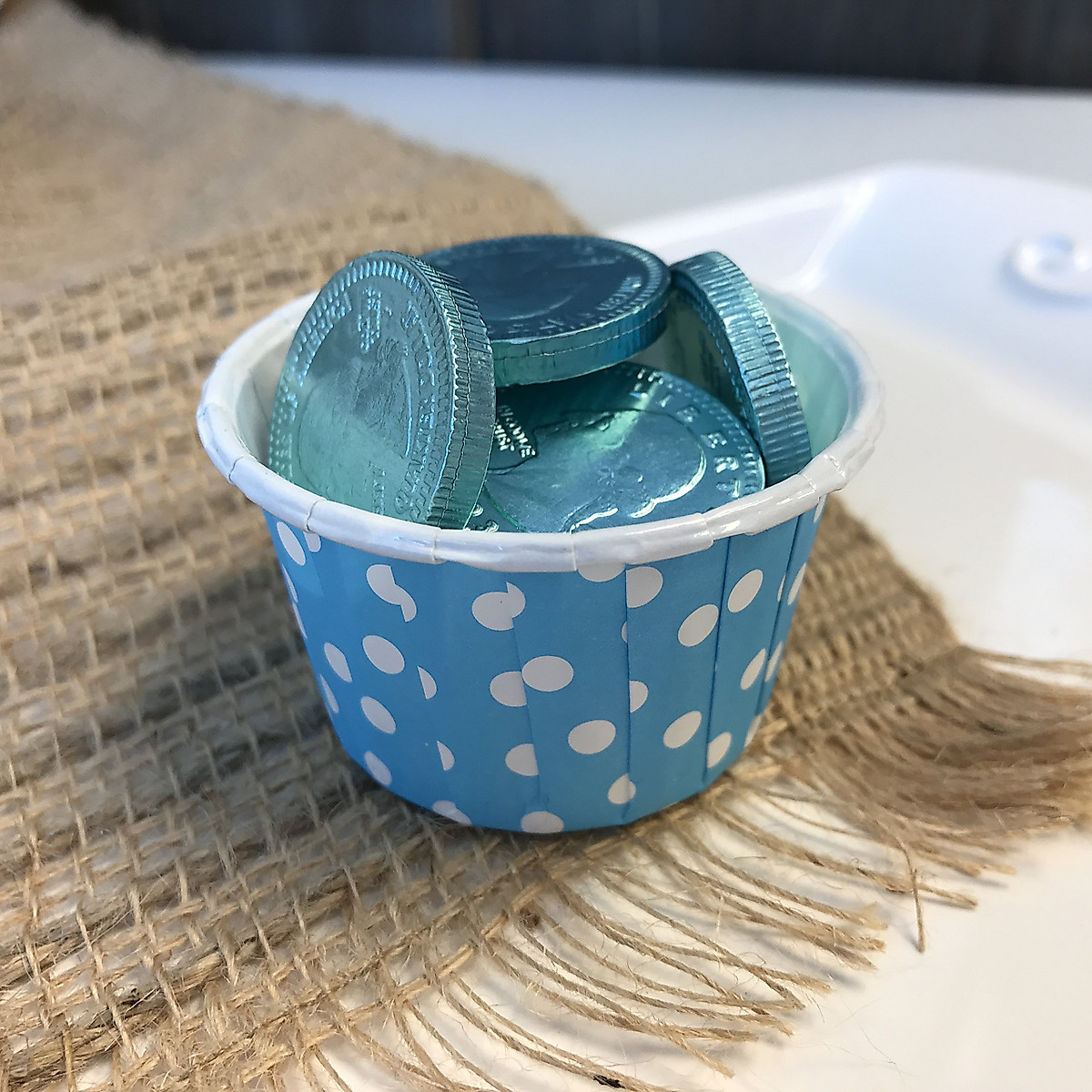 Bulk Candy Nut Mini Baking Cups - Blue White Dot - 100 Pack