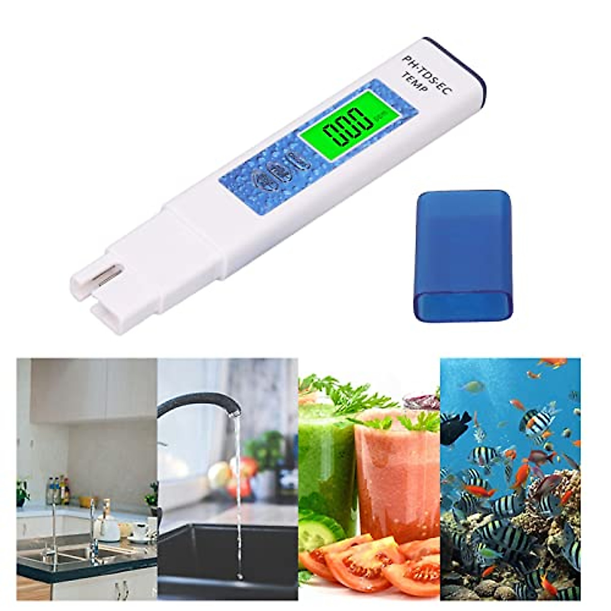 Water Quality Meter, Quick Response 4 in 1 PH Meter Alloy Probe Wide Test Range for Home