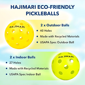 HAJIMARI USAPA Pickleball Set - Pickle Ball Rackets 4 Pack with Indoor Outdoor Balls, Carry Bag | Lightweight Honeycomb Core Carbon Fiber Paddle | Beginner and Professional Play