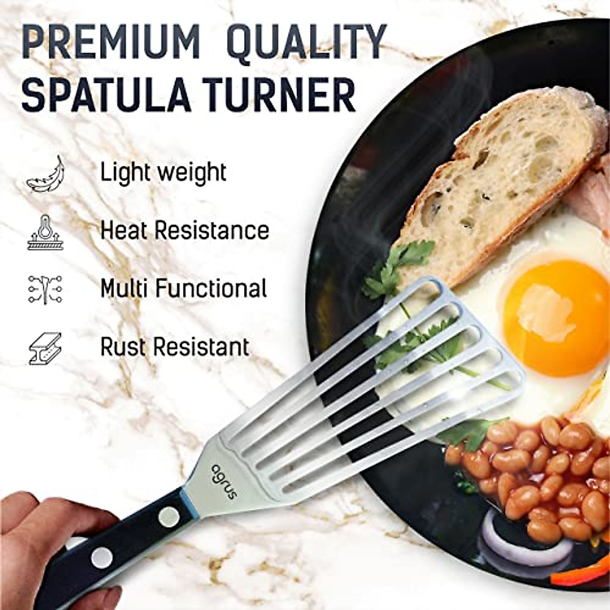 AGRUS Fish Spatula Stainless Steel, Grill, Egg, Omelette, Pancake, Metal Angled Slotted Turner