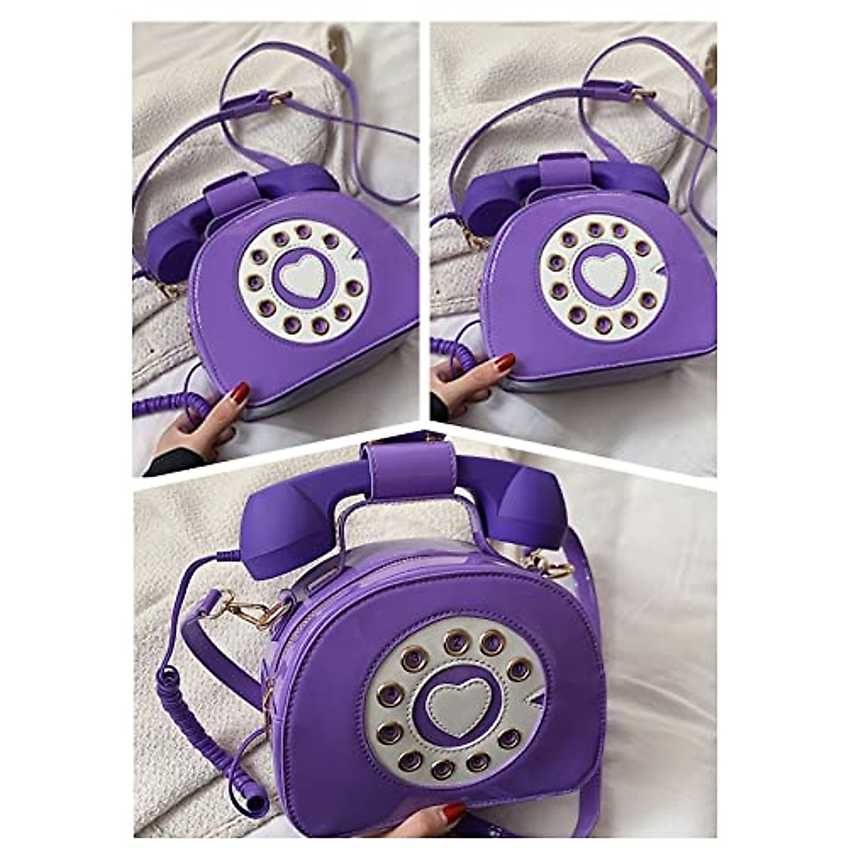 Anopo Telephone Shaped Novelty Clutch Purse Ladies PU Leather Evening Crossbody Shoulder Bag Unique Tote Handbag Women Girls Violet