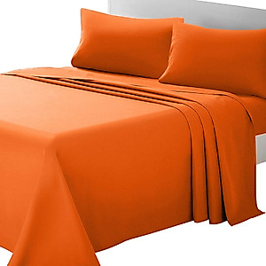 ARTALL Soft Microfiber Bed Sheet Set 4-Piece with Deep Pocket Bedding - King, Orange