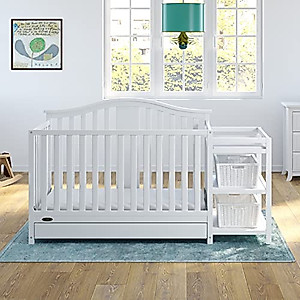 Graco Solano 4-in-1 Convertible Crib and Changer with Drawer (White) – Crib and Changing Table Combo with Drawer, Includes Changing Pad, Converts to Toddler Bed, Daybed and Full-Size Bed