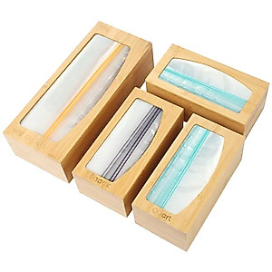 Vivnoon Ziplock Bag Organizer 4pcs Separate Bamboo Drawer Organizer, Food Storage Bag Organizer, Kitchen Baggie Organization Drawer for Gallon, Quart, Sandwich and Snack Bag