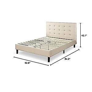 Zinus Ibidun Upholstered Button Tufted Platform Bed/ Mattress Foundation/ Easy Assembly/ Strong Wood Slat Support, Queen, Beige