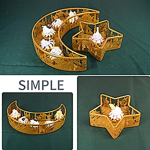2pcs Ramadan Dessert Tray, Iron Moon Star Shaped Snack Holder, Eid Mubarak Food Plate for Wedding Party Festival Table Ornament