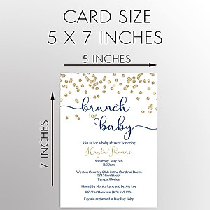 Brunch for Baby Invitations Shower Sprinkle Invites Navy Blue Gold Confetti Mimosa Champagne Glitter Sparkly Boys Printed Cards (12 count)