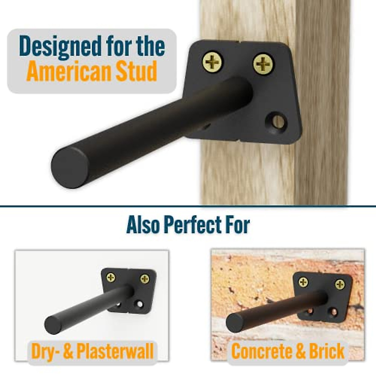 EVALD The Improved Floating Shelf Bracket | Heavy Duty Floating Shelf Hardware | 4X Floating Shelves Brackets ½" Diameter, 8X Premium Screws & 16x Anchors | Floating Mantel Bracket | 8 Inch