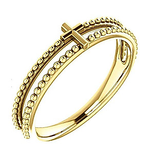 Eliana and Eli 14K Yellow Gold Milgrain Stackable Cross Ring- Inspirational Christian Faith, Love, Hope Jewelry- Wedding Engagement Promise Band - Ring Size 4-9 (9)