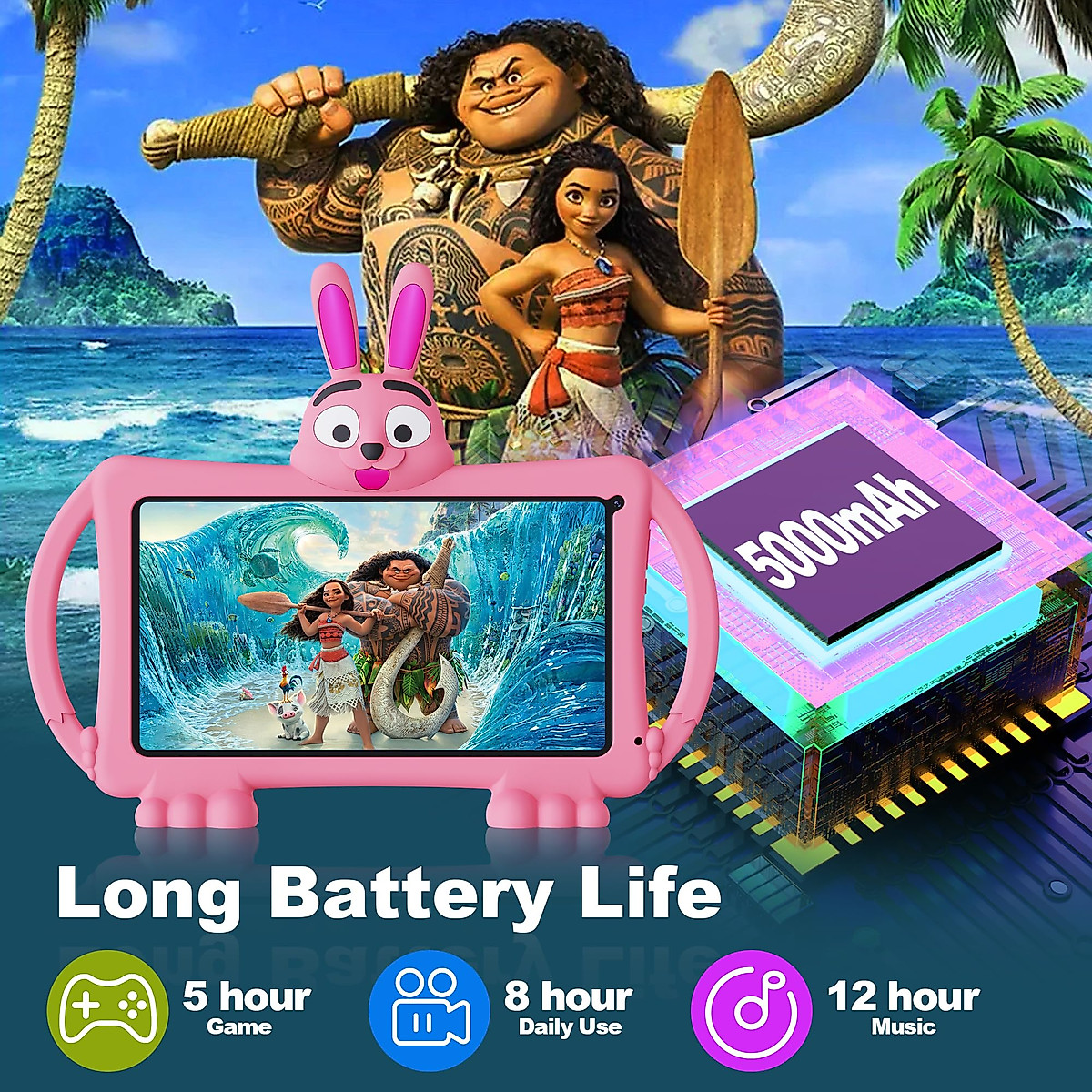 10.1 inch Kids Tablet, Android 11 Tablet for Kids, 32GB ROM,5000mAh Battery, Toddler Tablets with Bluetooth, WiFi, Parental Control, Dual Cameras with Shockproof Case(Pink)