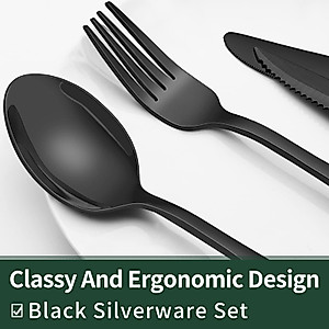 48-Piece Black Silverware Set with Organizer, Black Flatware Set with Steak Knives for 8, Food-Grade Stainless Steel Tableware Cutlery Set, Mirror Finished Utensil Sets for Home Restaurant