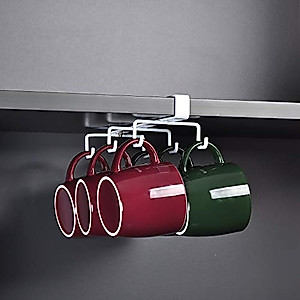 ECROCY Large Mug Holder Under Cabinet, Extra Large Hook Distance Suit for Large Mugs, 2pcs x 6 Hooks Coffee Cup Mug Holder for Kitchen - - Only Fit for Flat Buttom Cabinet Without Any Lip (White)