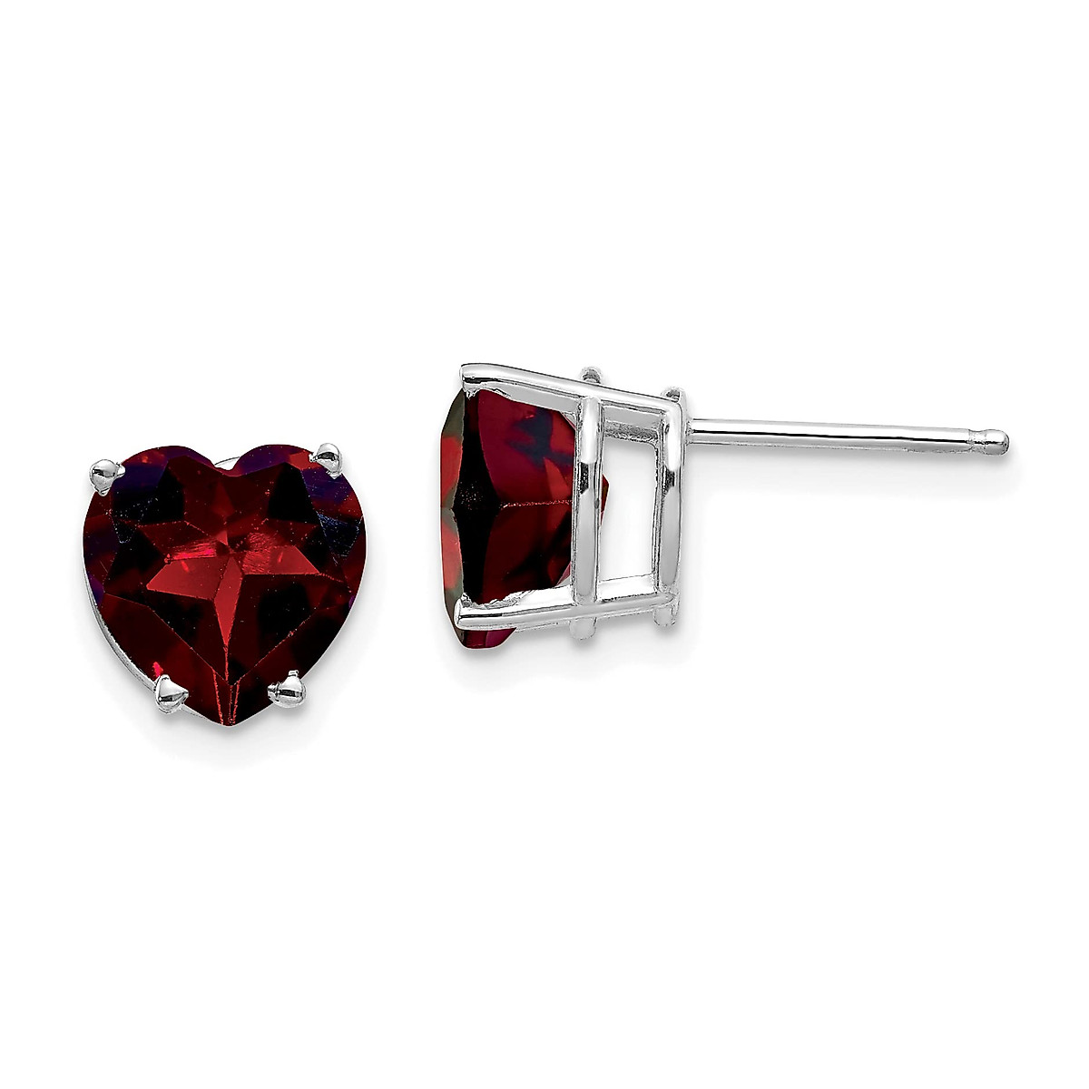 14K Solid White Gold 8mm Heart Red Garnet Studs Gemstone Earrings January Birthstone Jewelry