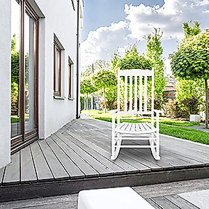 Oak White Outdoor Rocking Chair Patio Wooden Rocker Bistro Rocking Outdoor Balcony Backyard Chair Outdoor & Indoor Rocker Chair for Garden, Patio, Balcony, Backyard Porch Rocker 68.5X86X115CM