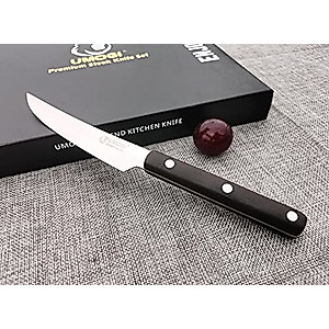 UMOGI Premium Steak Knives Set of 8 in Gift Box - Full Tang Wenge Wood Handle - HC German Stainless Steel, Straight Edge Non Serrated 4.5''Dinner Knife, Kitchen Tableware Knives Cutlery Set