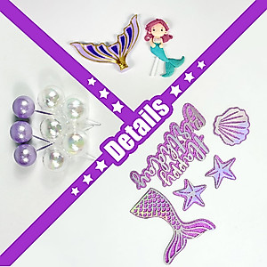 DRWATE Mermaid Cake Toppers with 3D Mermaid Shell Starfish Fishtail Balls for Kids Girls Birthday Party Baby Shower Supplies (Style1)