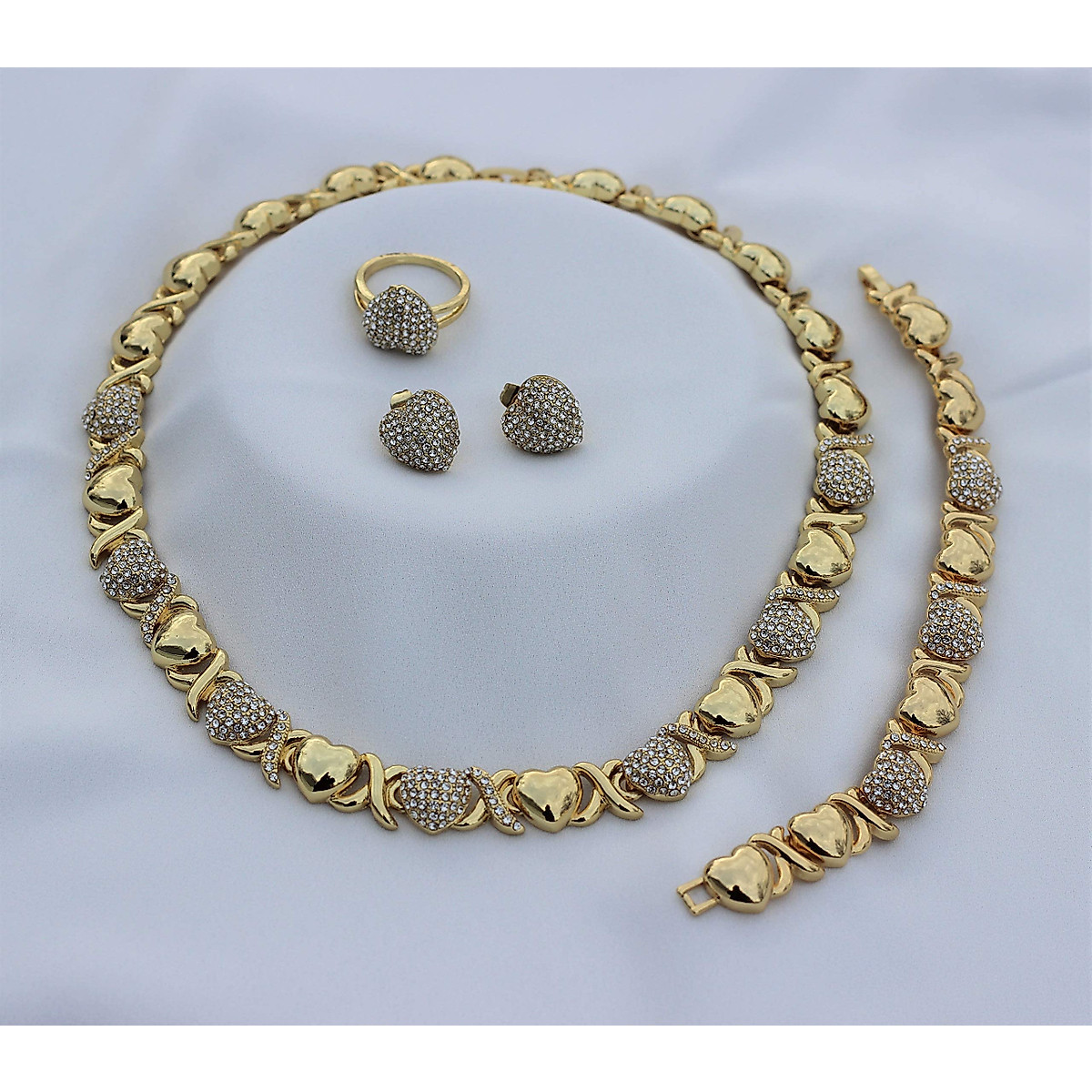 Hugs And Kisses Necklace Set - Necklace Set - Gold Plated Necklace Set - Gold Plated Earrings Ring Bracelet Necklace