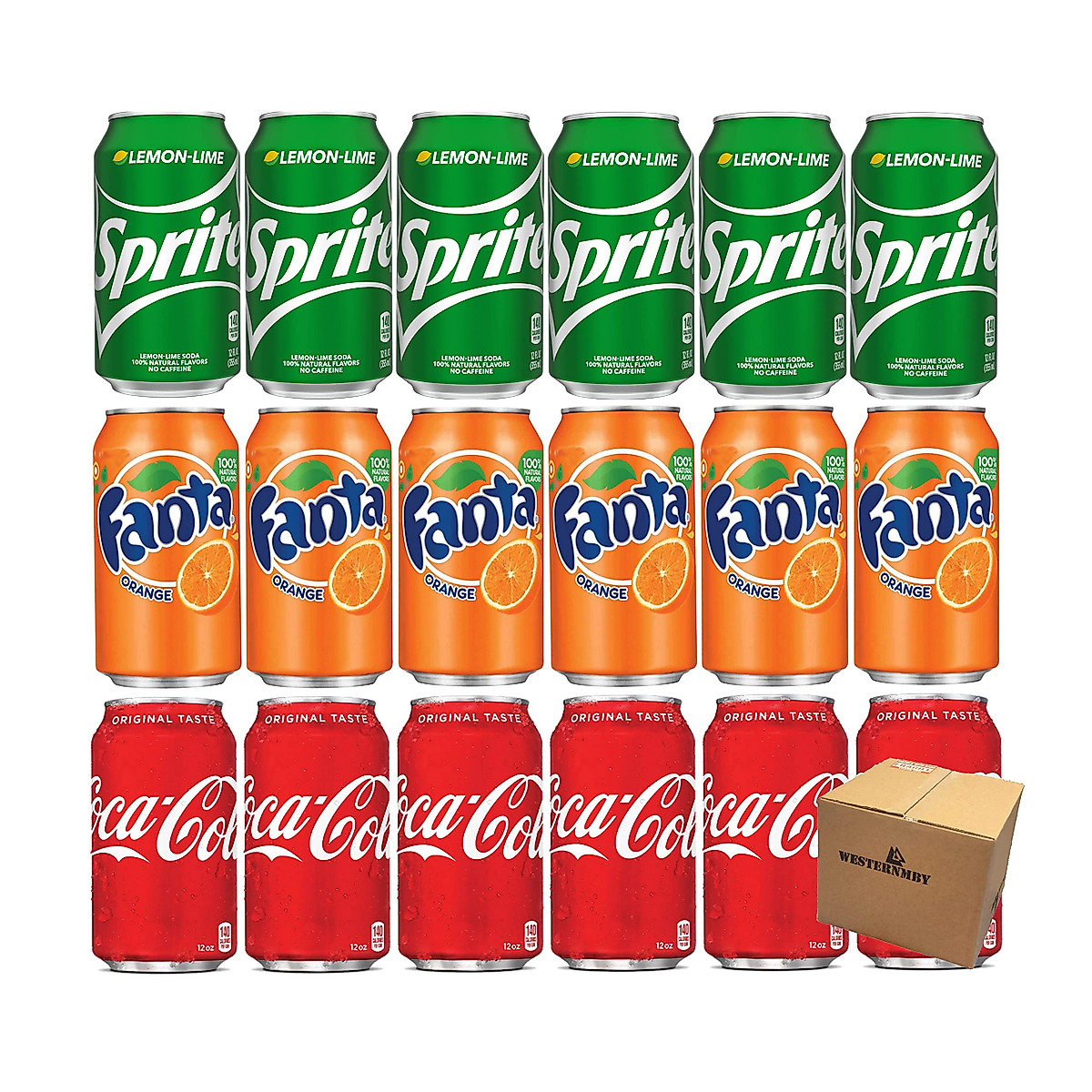 18 Cans Of Variety Soda Pop, 6 Coca Cola, 6 Sprite, 6 Fanta, 12 Fl Oz Total 18 Cans