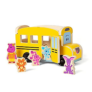 Melissa & Doug Blue's Clues & You! Wooden Pull-Back School Bus (9 Pieces)