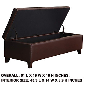 Asense 51" Long Storage Ottoman Bench Large Space, Faux Leather Rectangular Lift Top Footrest Extra Seat Footstool for Living Room Bedroom Entryway, Brown